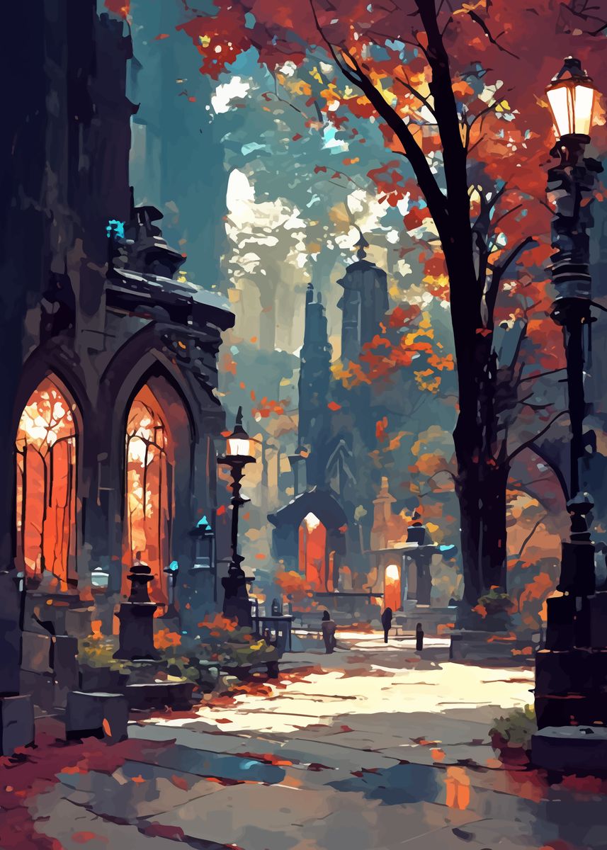 'Autumnal Gothic Cityscape' Poster, picture, metal print, paint by ...