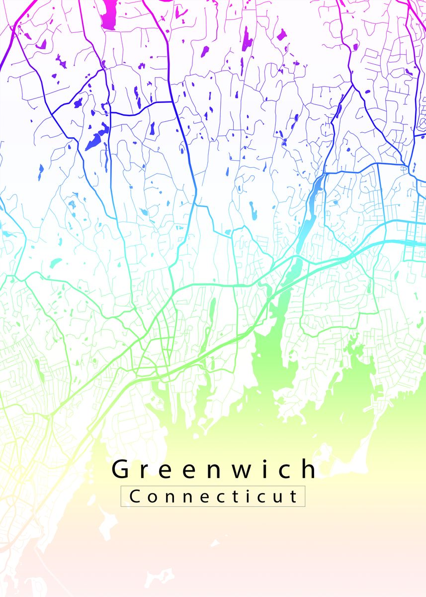 'Greenwich, Connecticut Map' Poster, picture, metal print, paint by ...