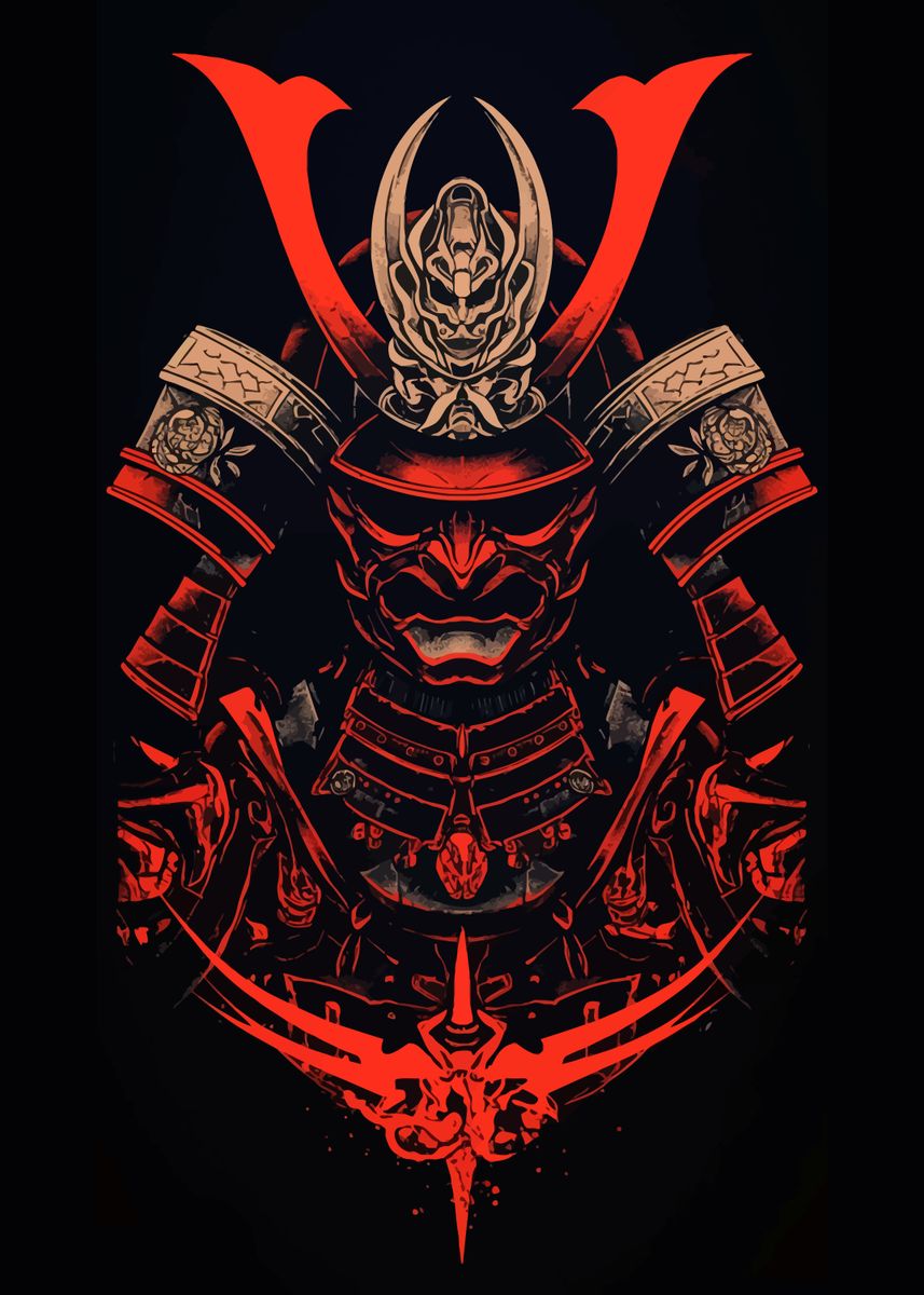 'Samurai Mask Portrait' Poster, picture, metal print, paint by DUMBROS ...