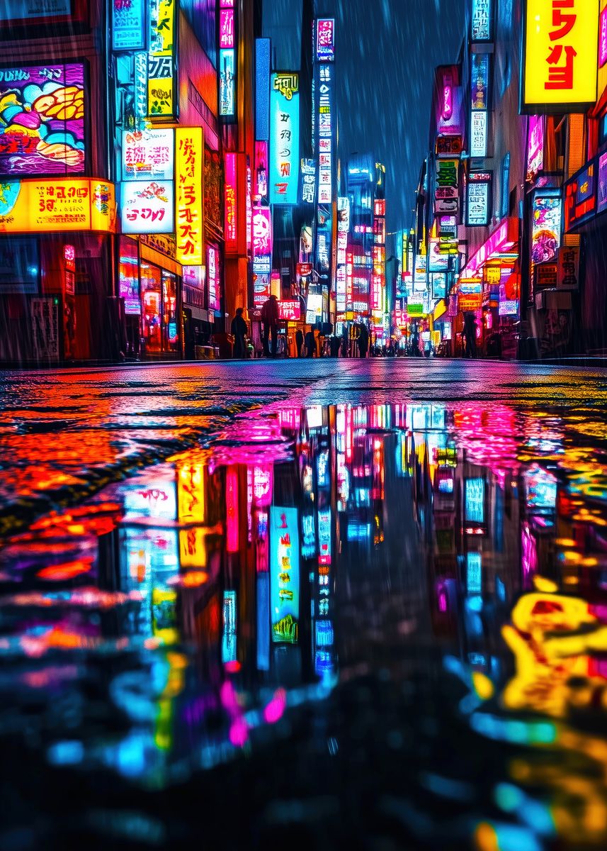 'Cyberpunk Neon City' Poster, picture, metal print, paint by CINEMO ...