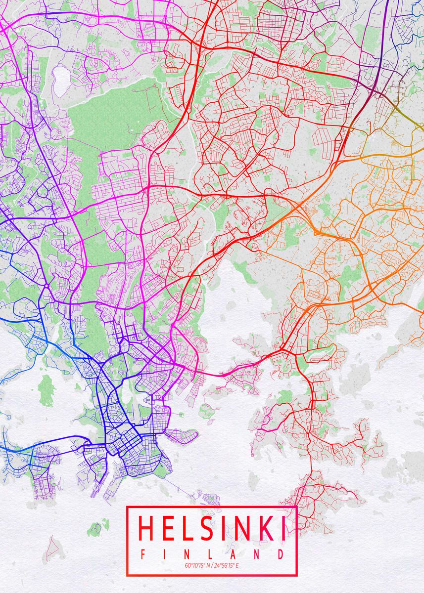 'Helsinki City Map Colorful' Poster, picture, metal print, paint by ...