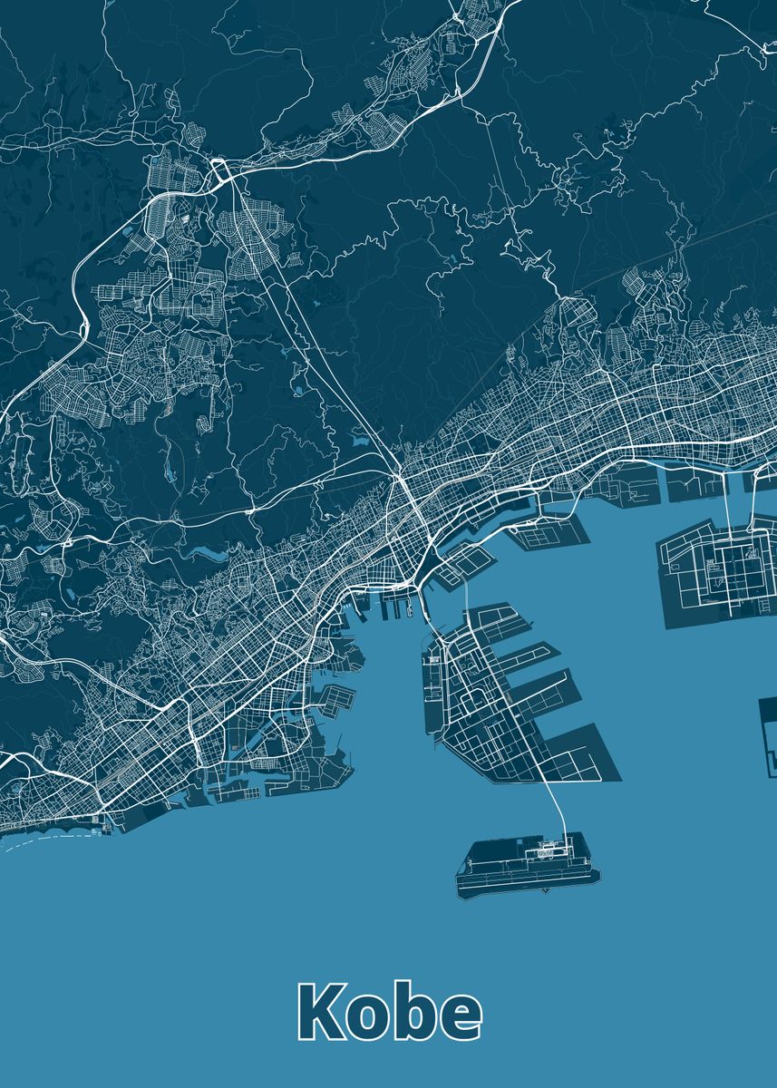 'Kobe City Map' Poster, picture, metal print, paint by Sam Kal | Displate