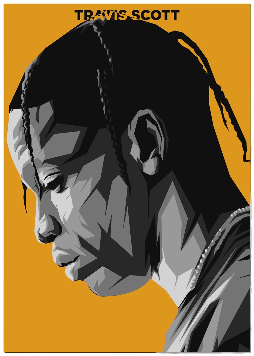 'Travis Scott Portrait' Poster, picture, metal print, paint by Manaj Print | Displate