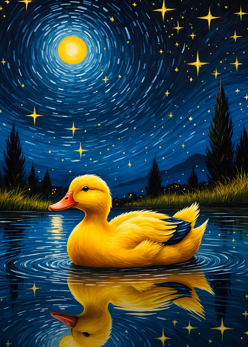 'Duck Starry Night' Poster, picture, metal print, paint by Yushiroe ...