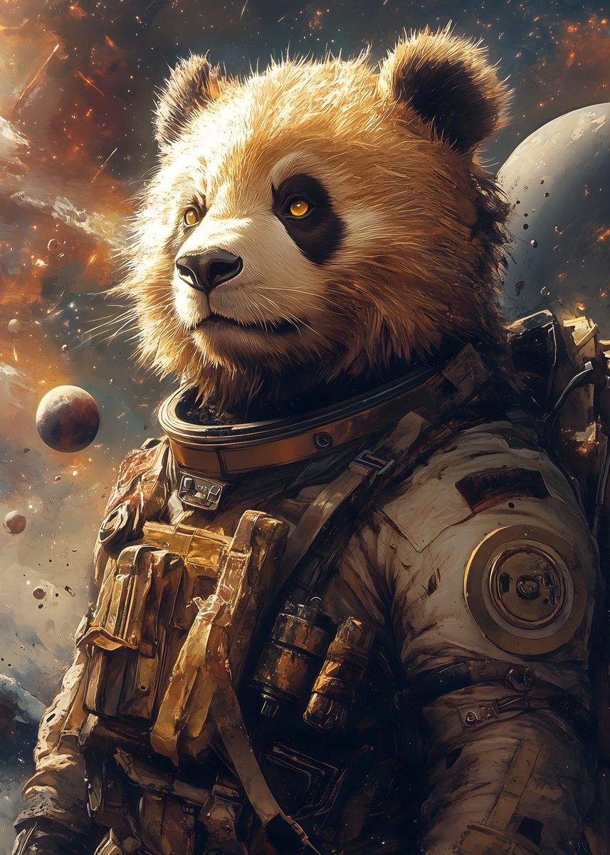 'Panda Astronaut in Space vintage' Poster, picture, metal print, paint ...