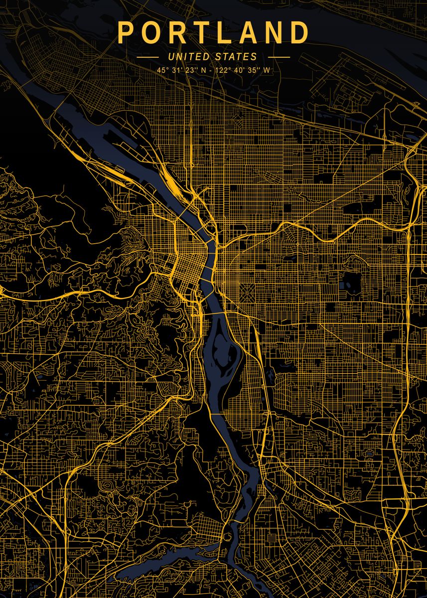 'Portland Golden City Map' Poster, picture, metal print, paint by ...