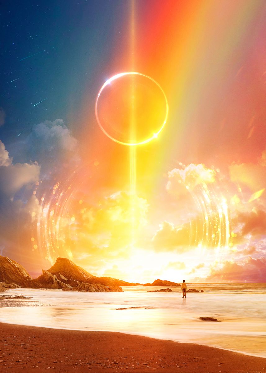 'Golden Ring in the Sky' Poster, picture, metal print, paint by Lumi Fantasy | Displate