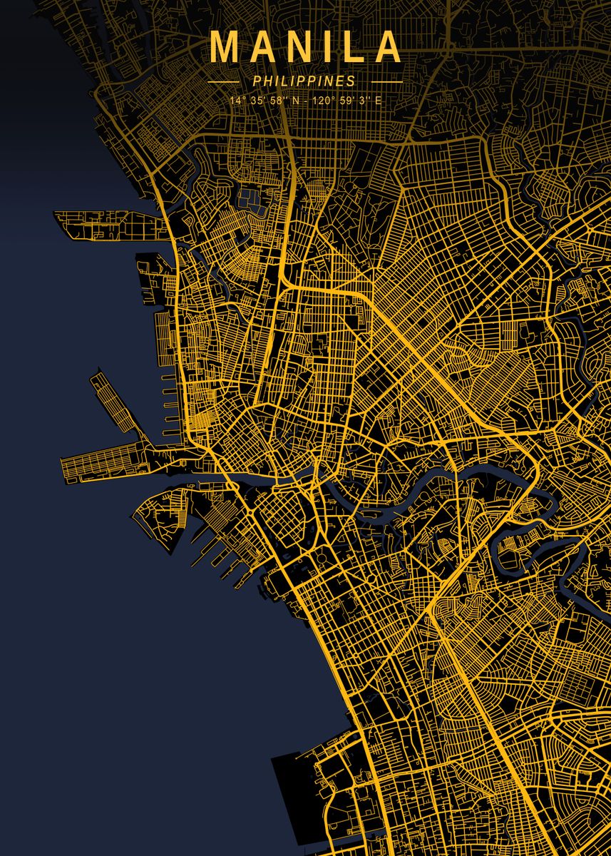 'Manila Golden City Map' Poster, picture, metal print, paint by ...