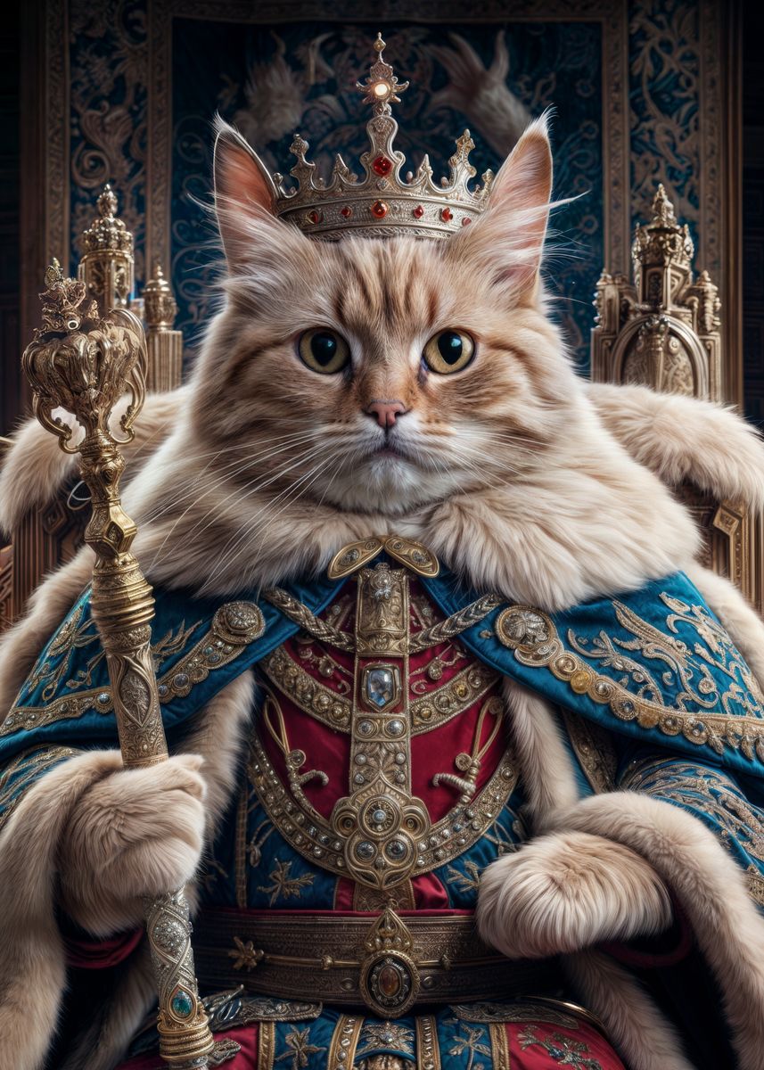 'Cat King in Royal Attire' Poster, picture, metal print, paint by ...