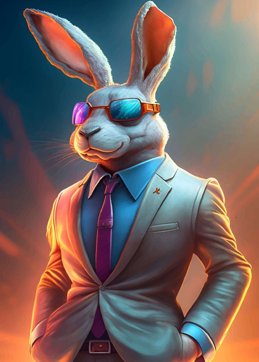 'Cool Rabbit in Suit' Poster, picture, metal print, paint by | Displate