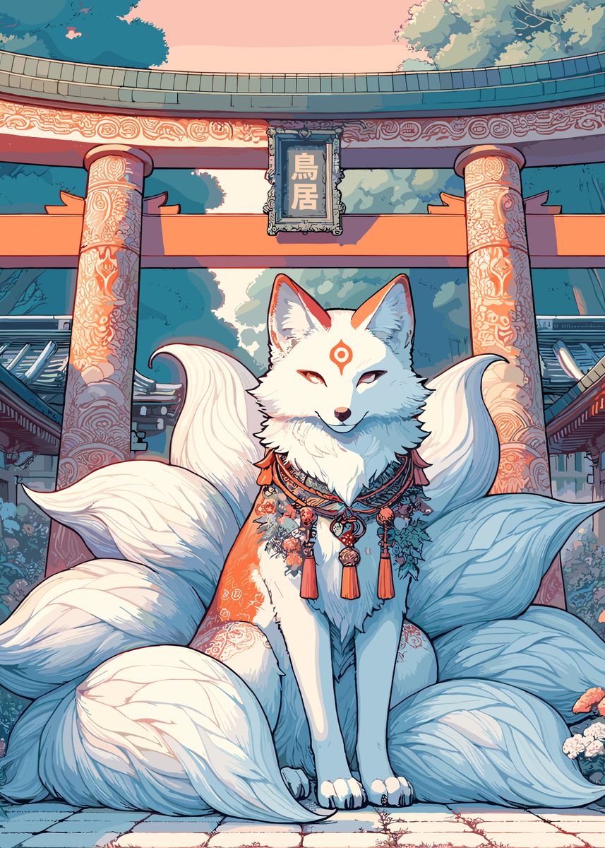 'Nine-Tailed Fox Kitsune' Poster, picture, metal print, paint by Ray ...