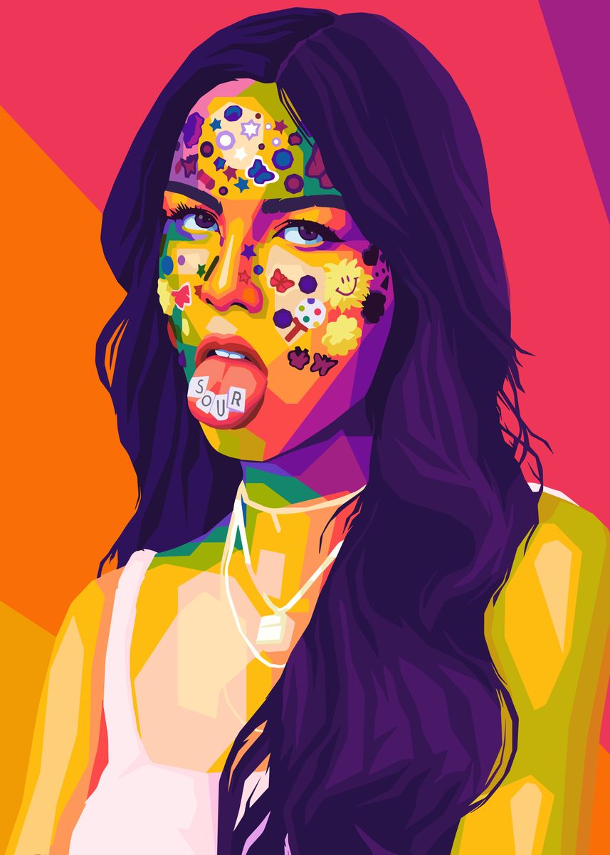 'Olivia Rodrigo Pop Art Portrait' Poster, picture, metal print, paint by Manaj Print | Displate