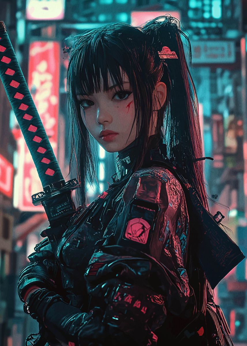 'Cyberpunk Samurai Girl' Poster, picture, metal print, paint by Loren ...