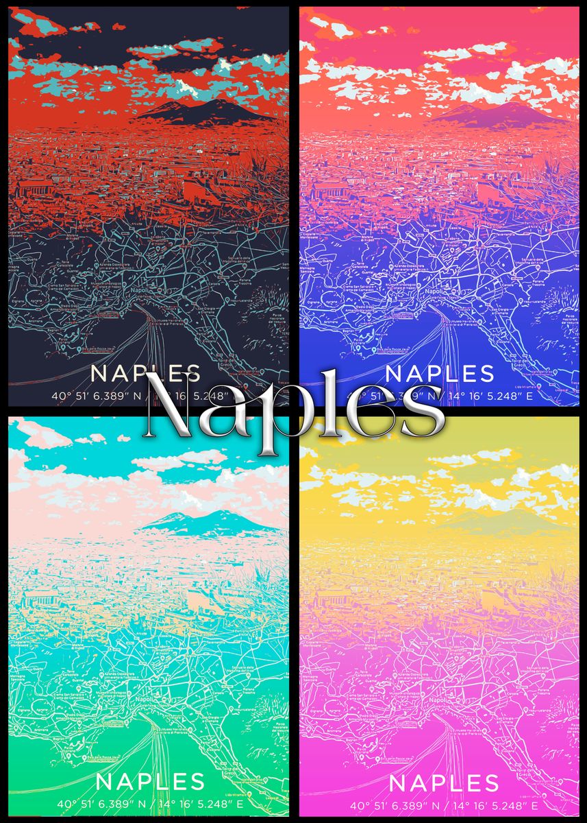'Naples City Map Art Print' Poster, picture, metal print, paint by ...