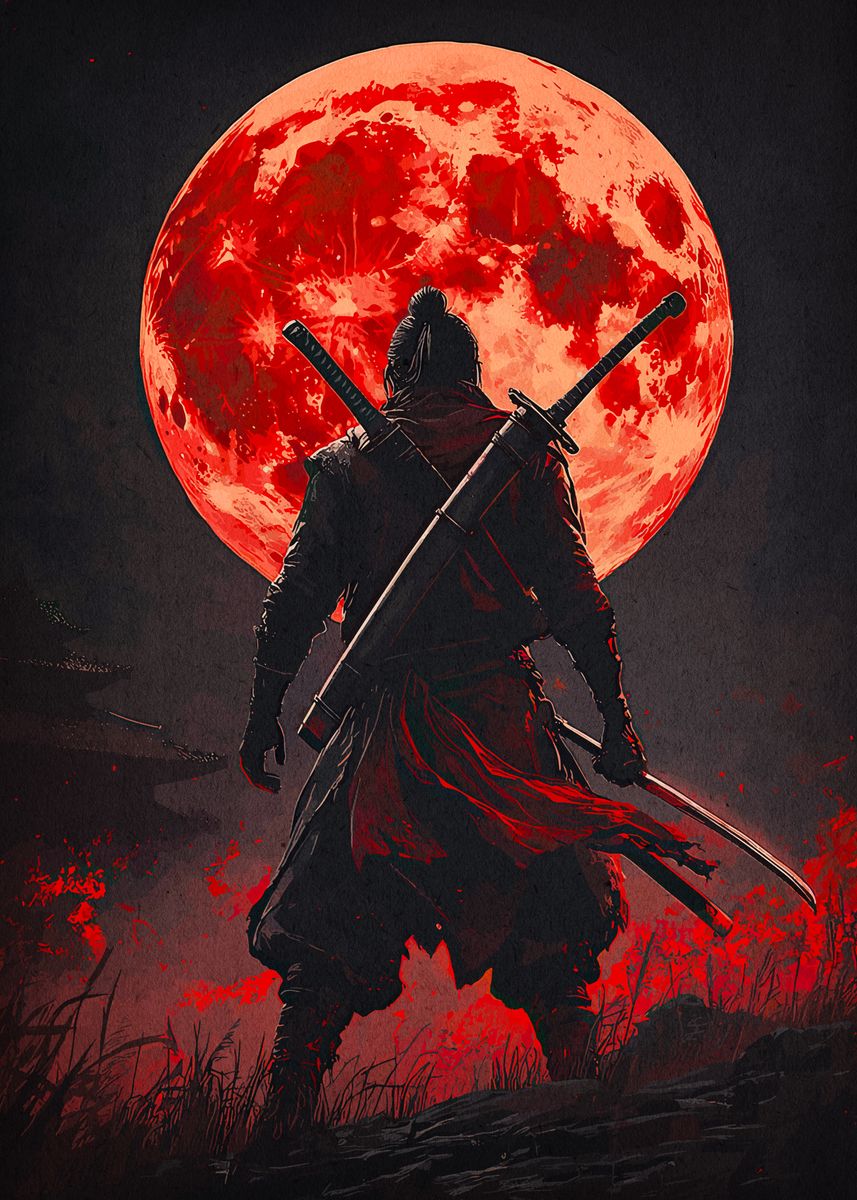 'Red Moon Samurai' Poster, picture, metal print, paint by Alena Naylor ...