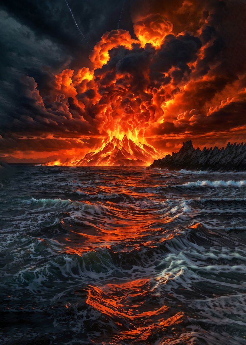 'Volcanic Eruption' Poster, picture, metal print, paint by Xiao Qing ...