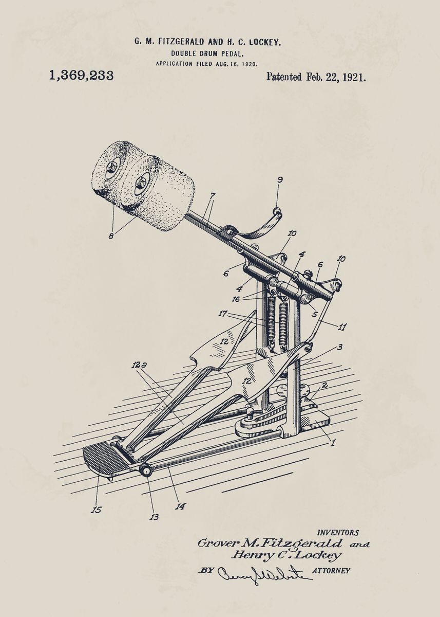 'Double Drum Pedal Patent' Poster, picture, metal print, paint by ...