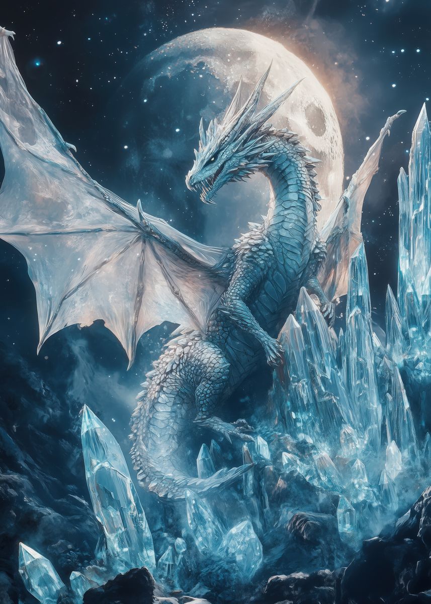 'Ice blue Dragon' Poster, picture, metal print, paint by Wallpieces | Displate