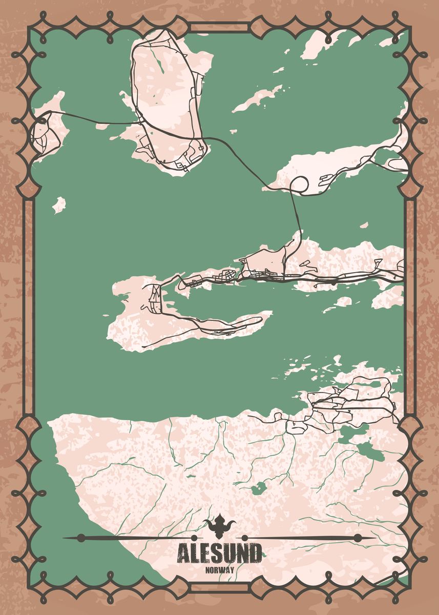 'Alesund Norway Map' Poster, picture, metal print, paint by DE Maps ...