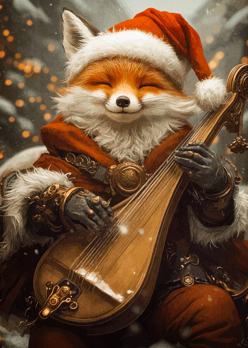 'Fox Playing Lute in Winter' Poster, picture, metal print, paint by ...