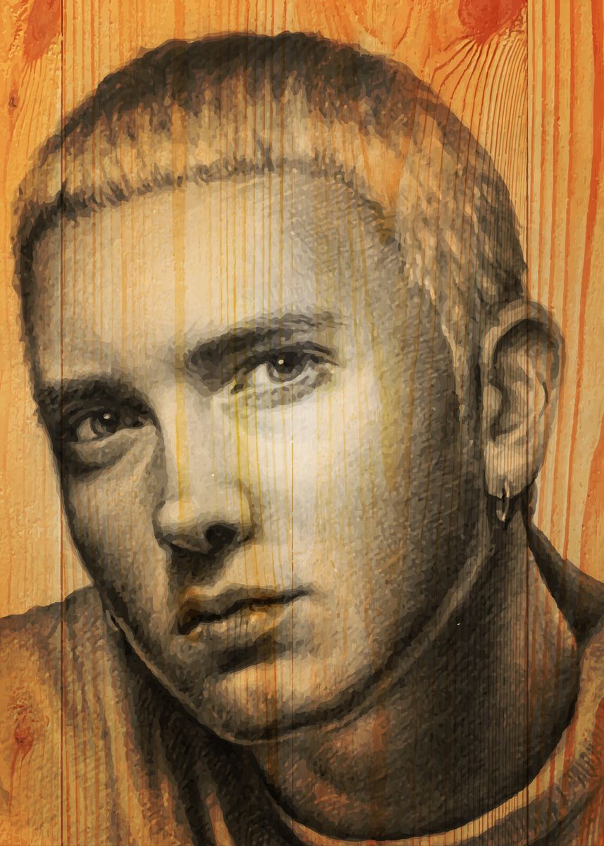 'Eminem Portrait on Wood' Poster, picture, metal print, paint by benyok ...