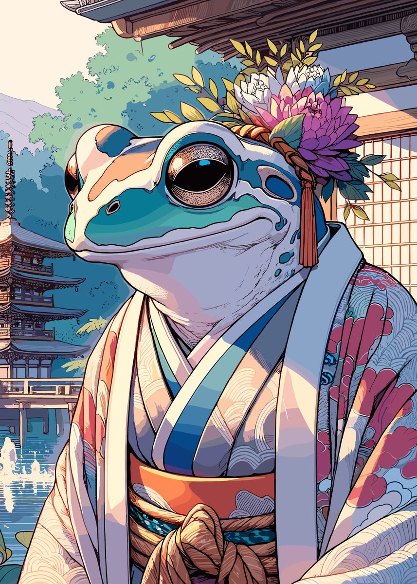 'Japanese Frog in Kimono' Poster, picture, metal print, paint by Ray ...