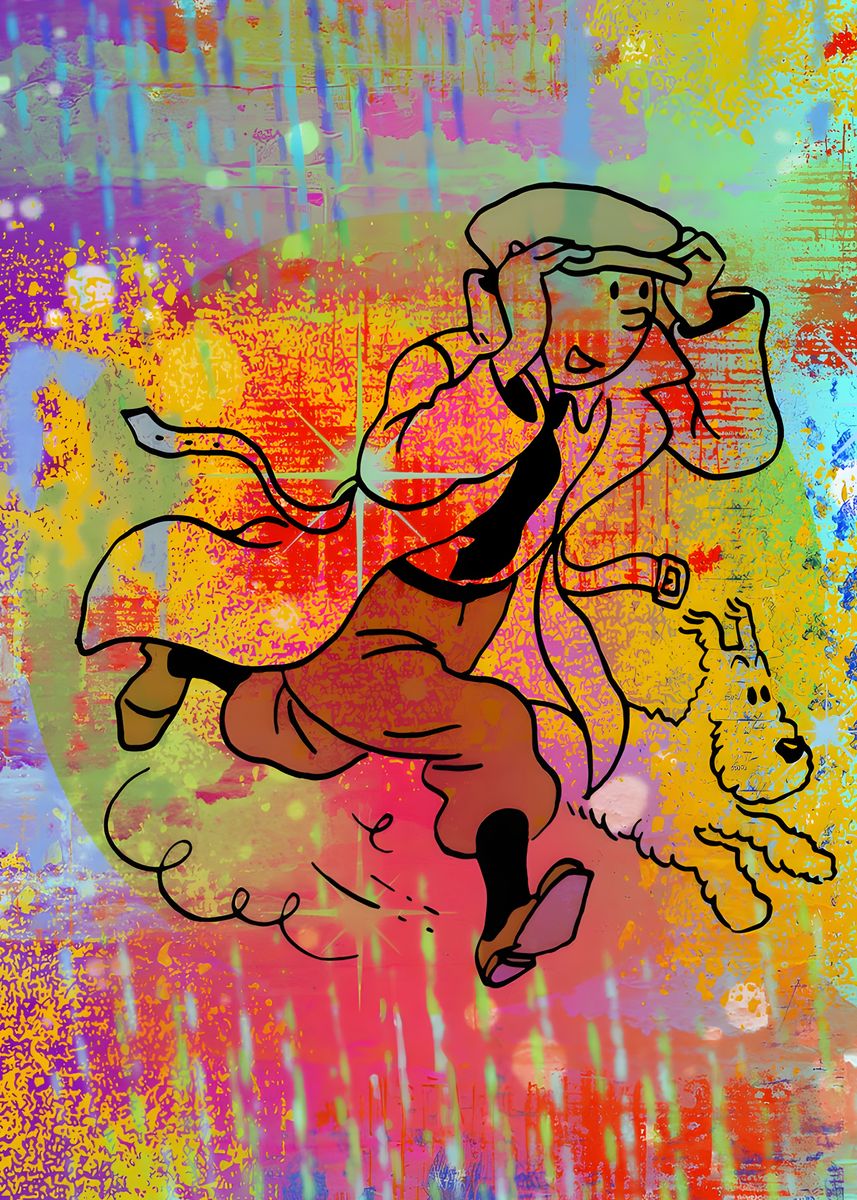 'Tintin and Snowy Running' Poster, picture, metal print, paint by ...