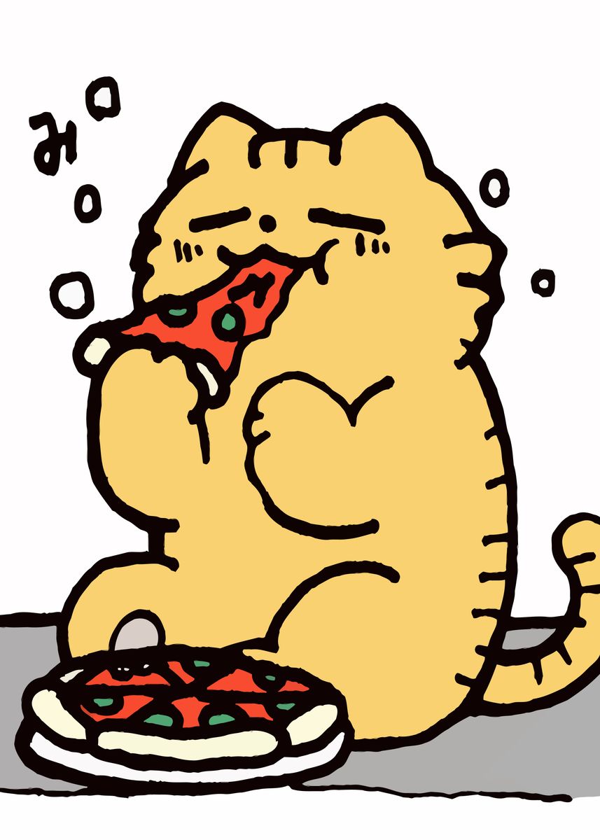 'Cat Eating Pizza' Poster, picture, metal print, paint by DEGUZMAN ...