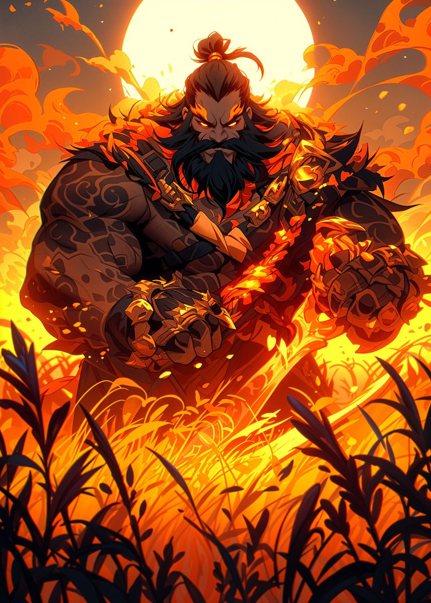 'Fiery Warrior Illustration' Poster, picture, metal print, paint by ...