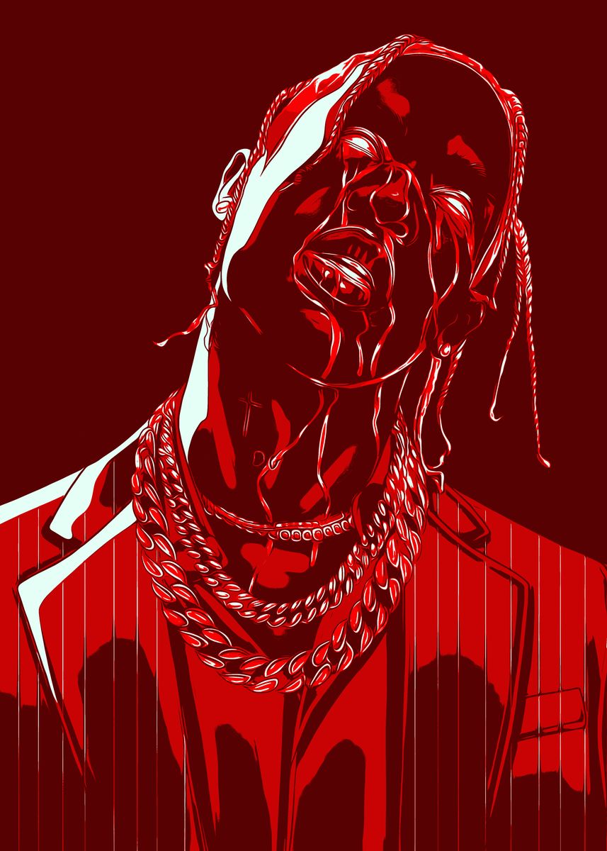 'Travis Scott Red Portrait' Poster, picture, metal print, paint by ...