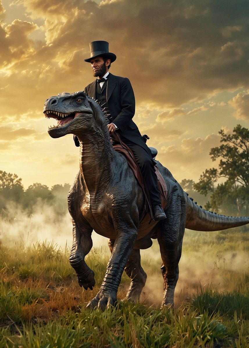 'Abraham Lincoln Riding Dinosaur' Poster, picture, metal print, paint ...
