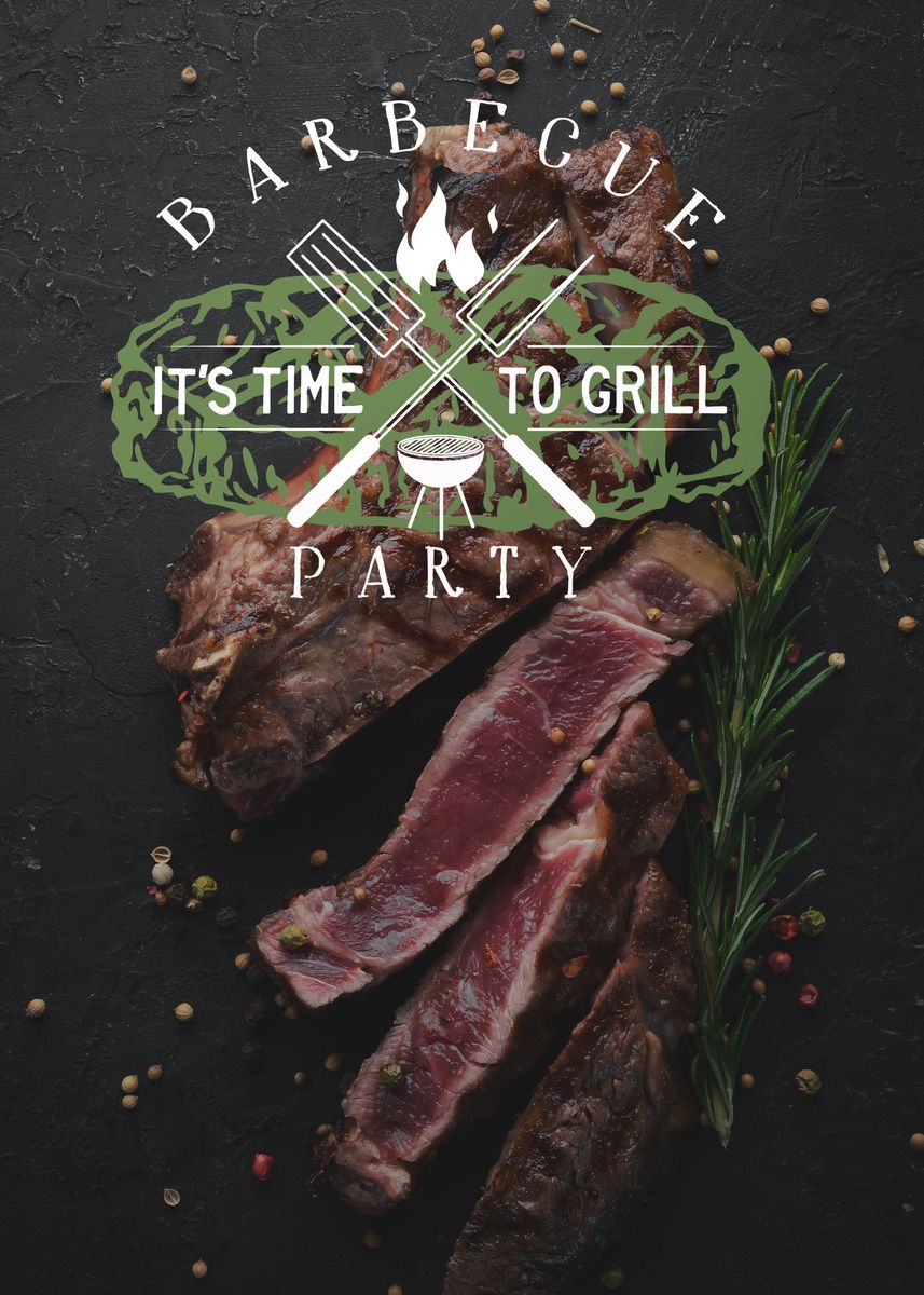 'Grilled Steak BBQ Party' Poster, picture, metal print, paint by Stefan ...