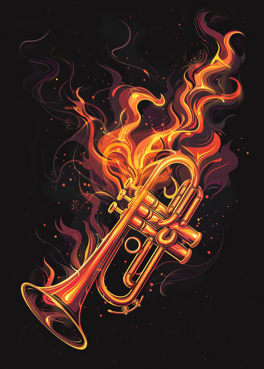 'Trumpet in Flames' Poster, picture, metal print, paint by | Displate