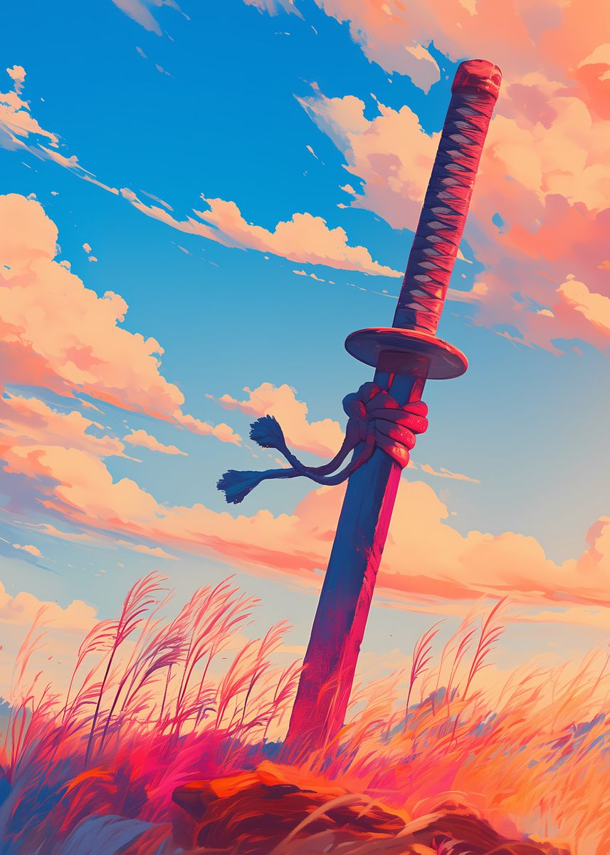 'Samurai Sword Anime Sunset' Poster, picture, metal print, paint by ...