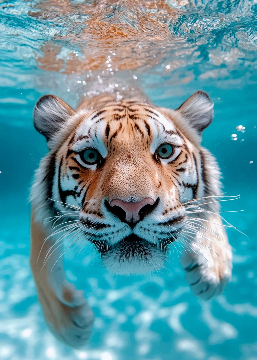 'Tiger Swimming Underwater' Poster, picture, metal print, paint by You ...