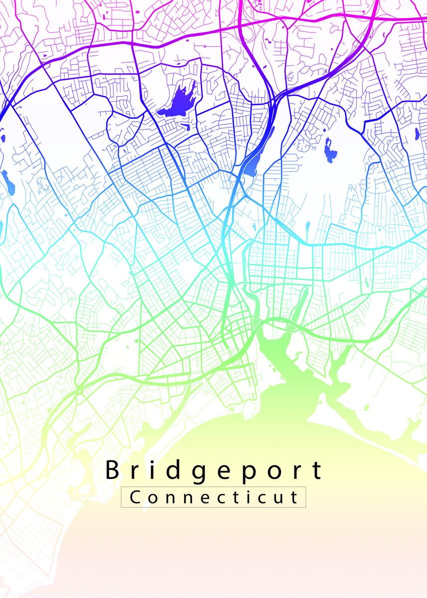 'Bridgeport Connecticut Map' Poster, picture, metal print, paint by ...