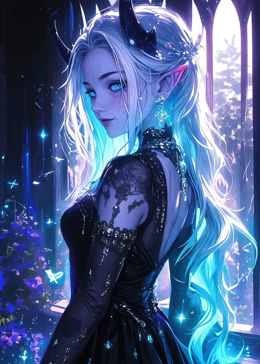 'Blue Haired Demon Girl' Poster, picture, metal print, paint by Suhayb ...