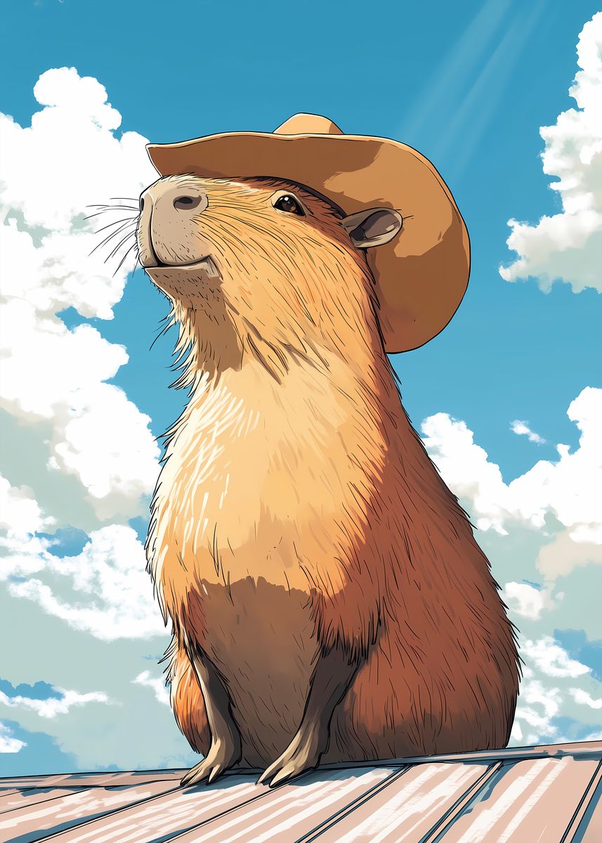 'Capybara in a Cowboy Hat' Poster, picture, metal print, paint by Toko ...