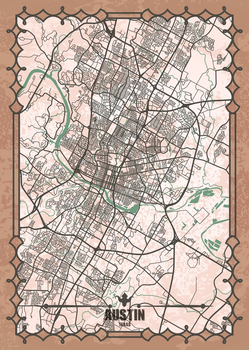 'Austin Texas Map' Poster, picture, metal print, paint by DE Maps ...