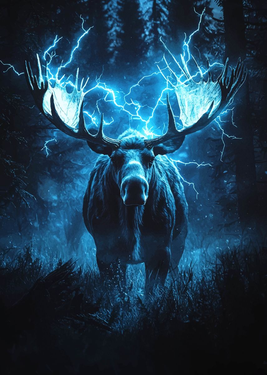 'Electric Moose' Poster, picture, metal print, paint by Fay Evans | Displate