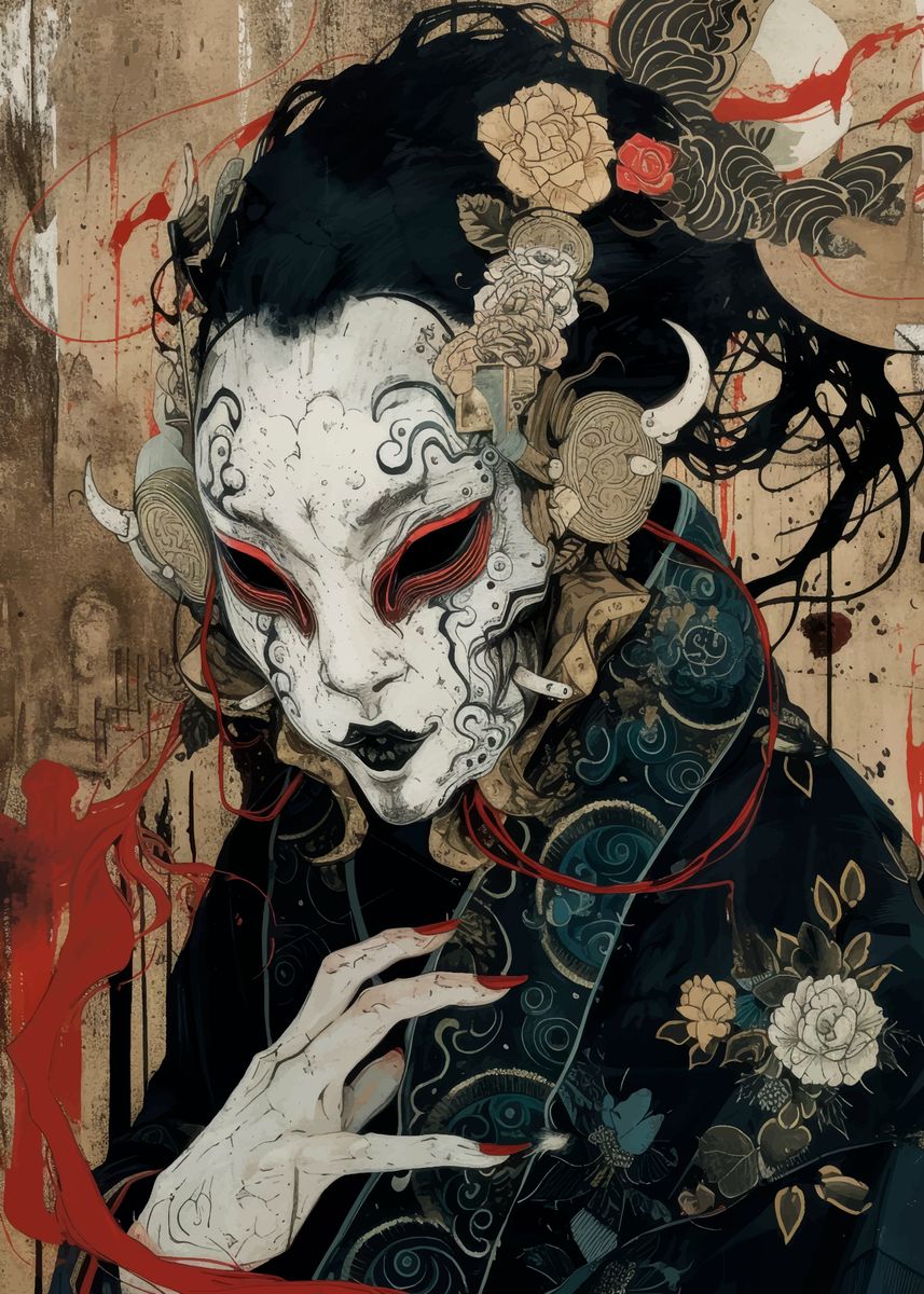 'Geisha Mask Art' Poster, picture, metal print, paint by designarte ...