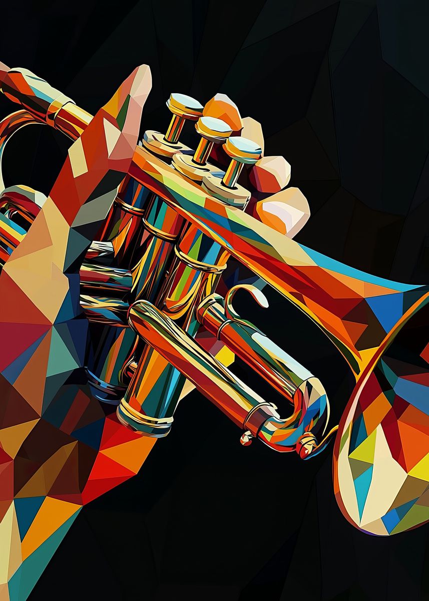 'Trumpet in Low Poly Style' Poster, picture, metal print, paint by ...