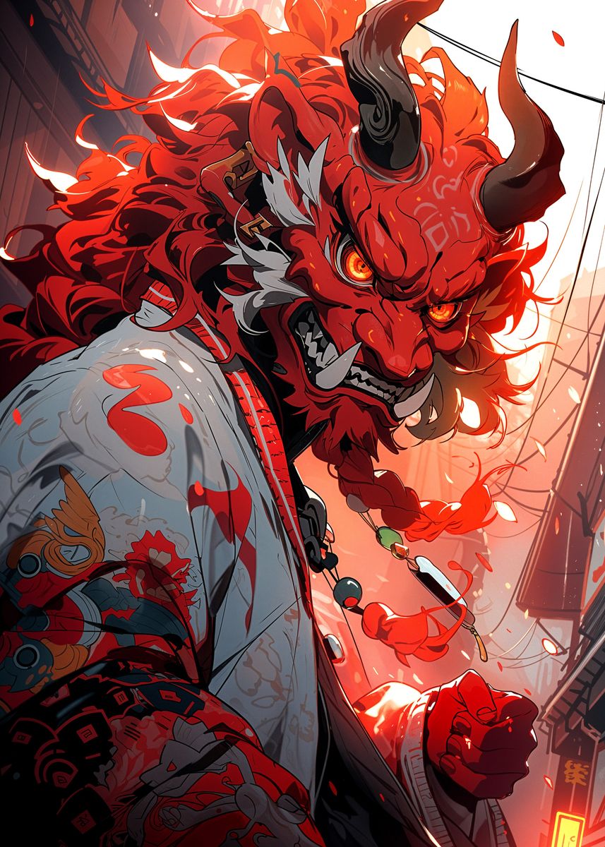 'Red Oni Digital Art' Poster, picture, metal print, paint by SuperNova ...