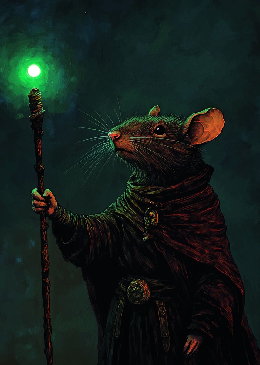 'Rat Wizard with Staff' Poster, picture, metal print, paint by Anjali ...