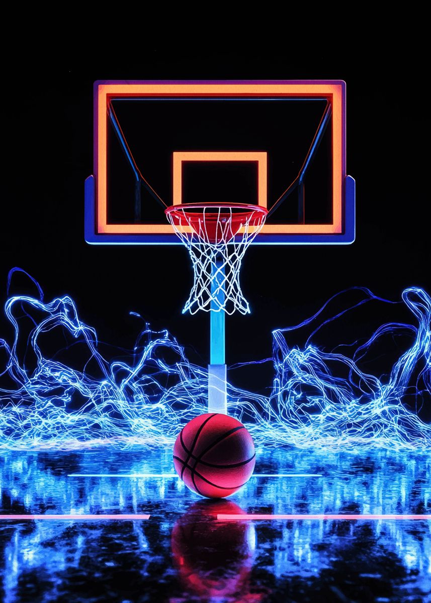 'Neon Basketball Hoop' Poster, picture, metal print, paint by Danny ...