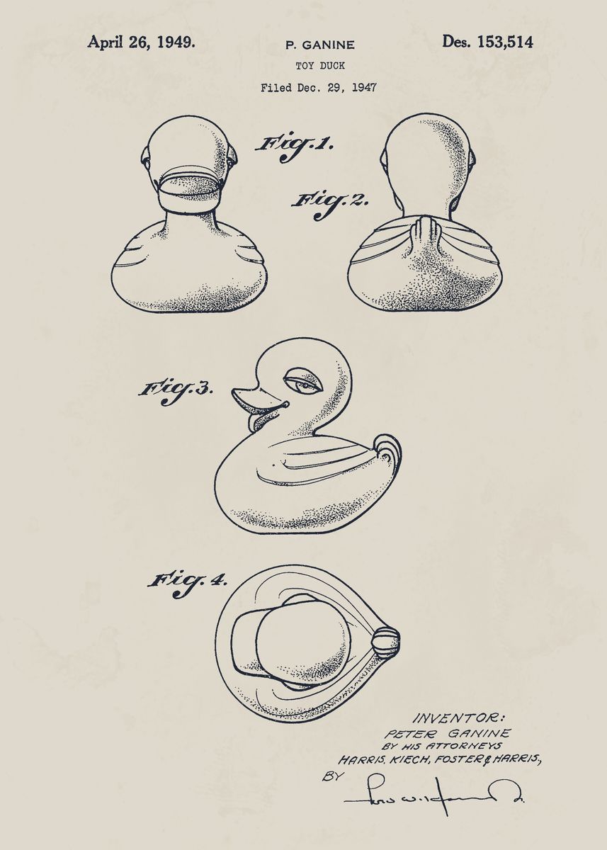 'Rubber Duck Patent Drawing' Poster, picture, metal print, paint by ...