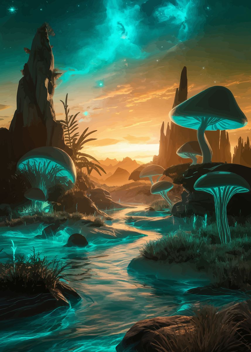 'Fantasy River Landscape' Poster, picture, metal print, paint by Faky Pulih | Displate