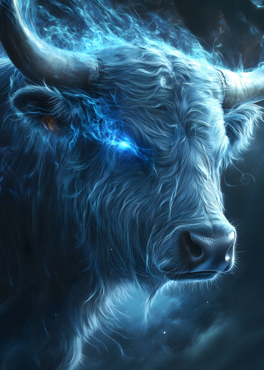 'Fiery Bull Blue Aura' Poster, picture, metal print, paint by Esbiyu ...