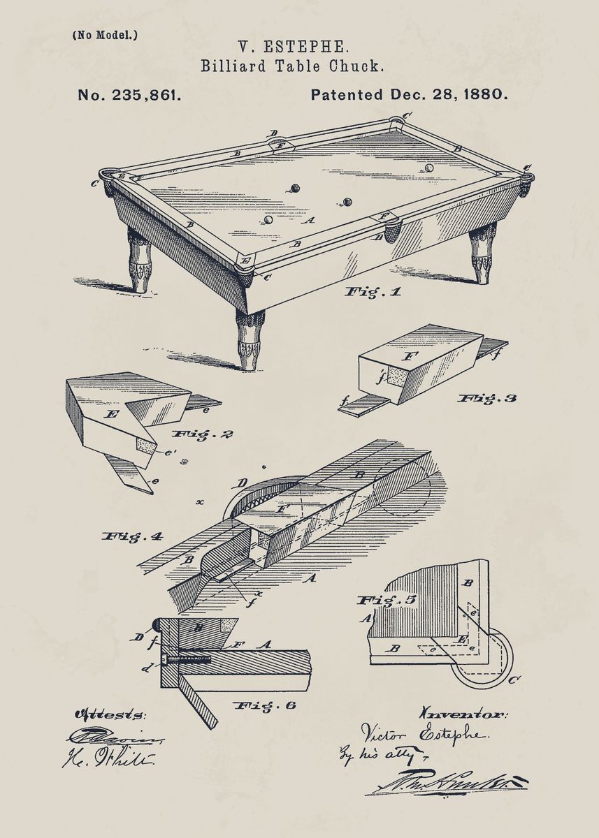 'Billiard Table Patent Illustration' Poster, picture, metal print ...