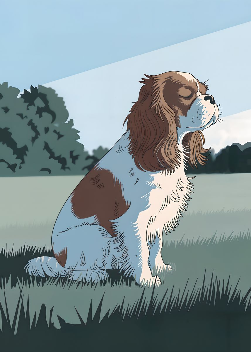 'Cavalier King Charles Spaniel Illustration' Poster, picture, metal ...